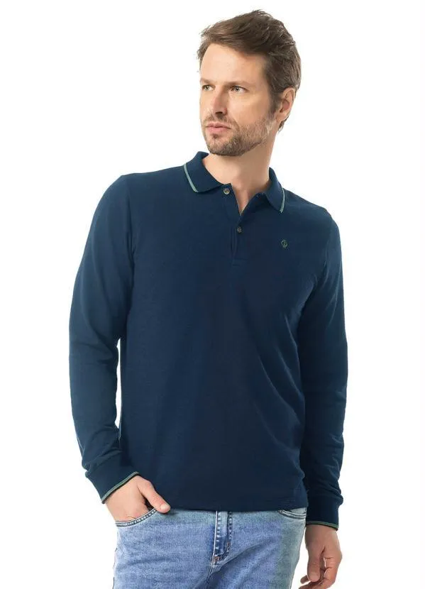 Camisa Polo Manga Longa Meia Malha Strong Azul - Diametro