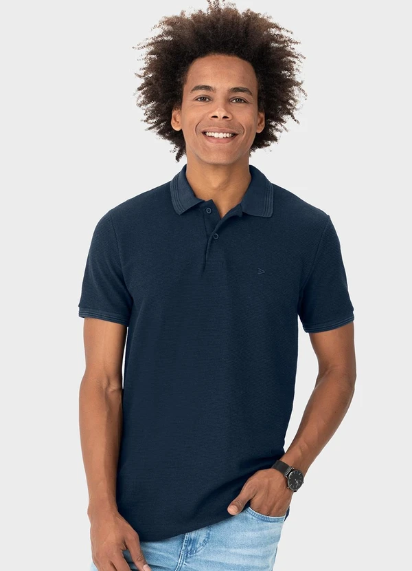 Camisa Polo Texturizada Masculina Azul - Malwee