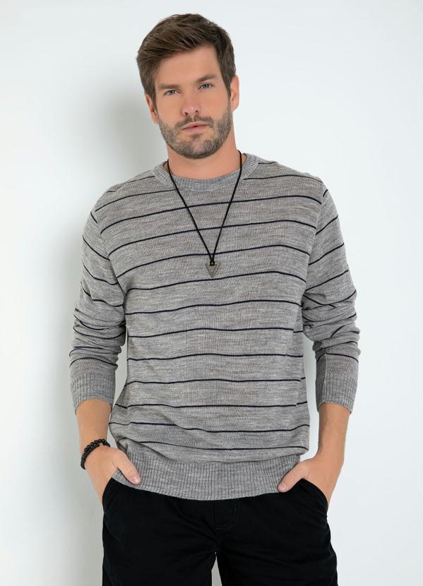 Suéter Listrado Cinza com Mangas Longas - Multimarcas