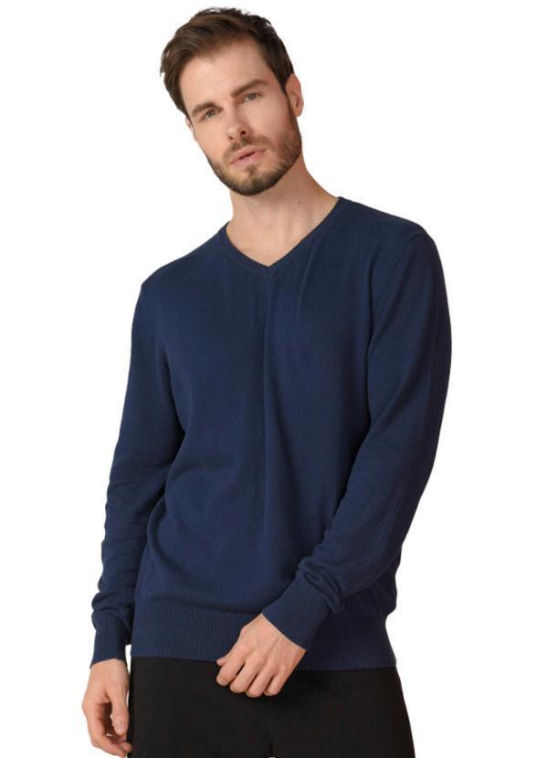Suéter Masculino Básico de Tricô Azul - Rovitex