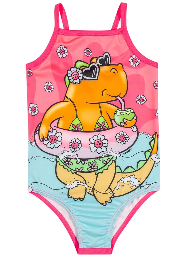 Maiô Dino Beach Poliéster Fps+50 Rosa Rosa - Quimby
