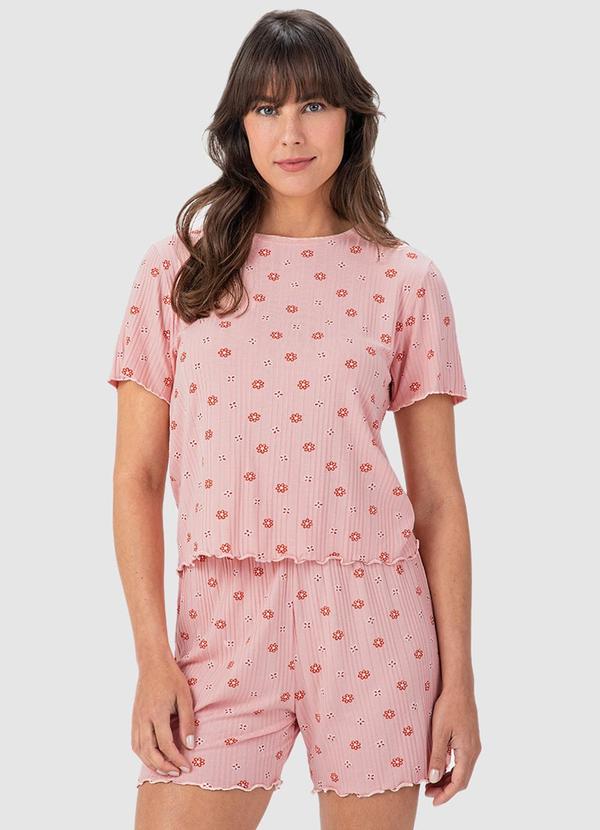 Pijama Feminino Floral Canelado Rosa - Malwee