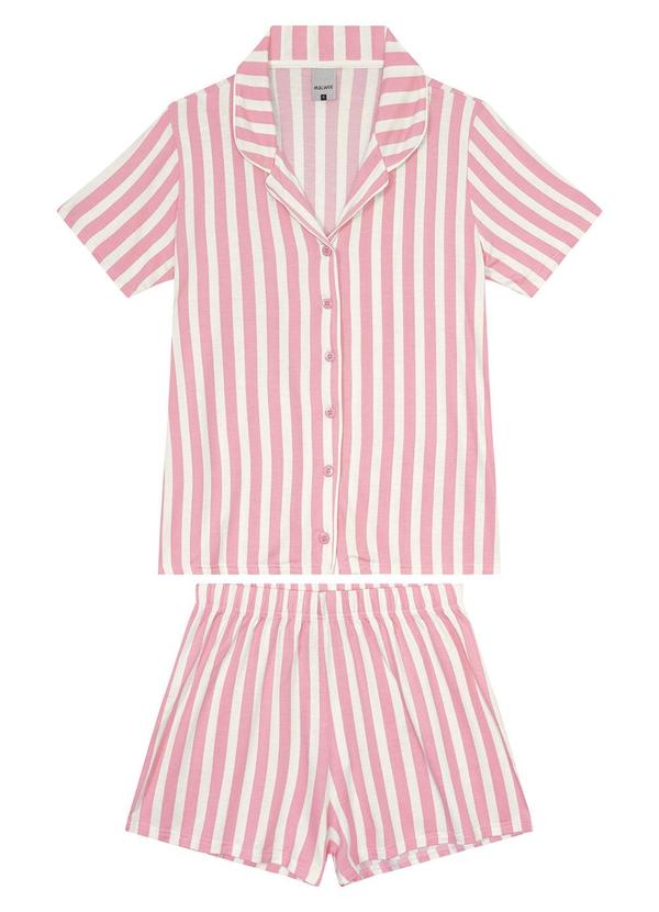 Pijama Rosa Feminino Listrado em Malha - Malwee