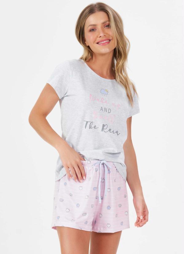 Short Doll Manga Curta Mescla/Rosa - Espaco Pijama