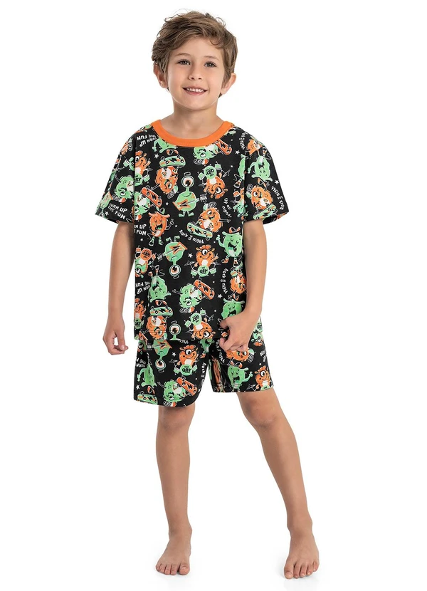 Pijama para Menino em Meia Malha Preto - Quimby