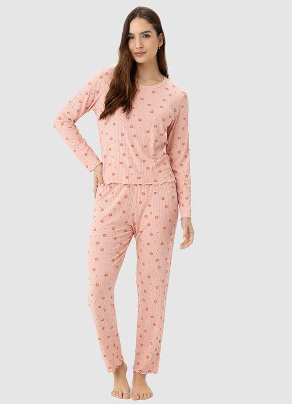 Pijama Feminino Floral Canelado Rosa - Malwee
