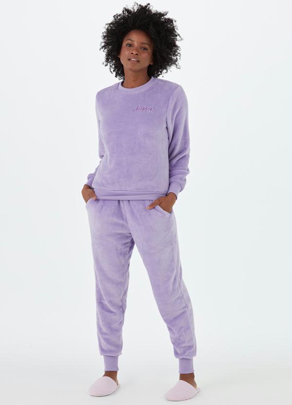 Pijama Longo Happy Fleece Feminino Lilás - Malwee
