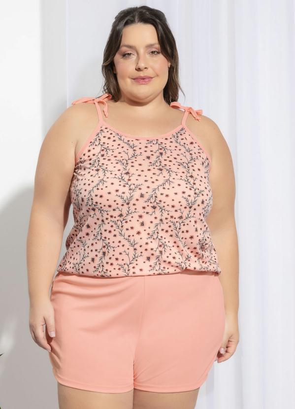 Pijama Plus Size Floral Ramos Alças de Amarrar - Marguerite