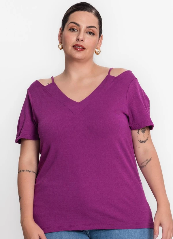 Blusa Feminina Plus Size Decote V Roxo - Secret Glam