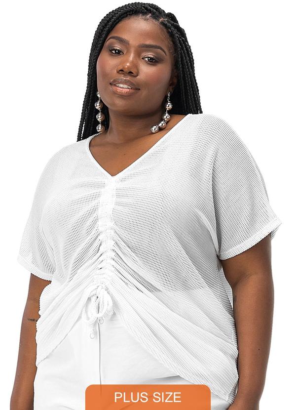 Blusa Plus Size Malha Screen Shiny Branco - Secret Glam