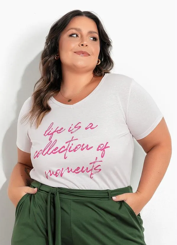 Blusa Rosa Claro com Estampa na Frente Plus Size - Marguerite