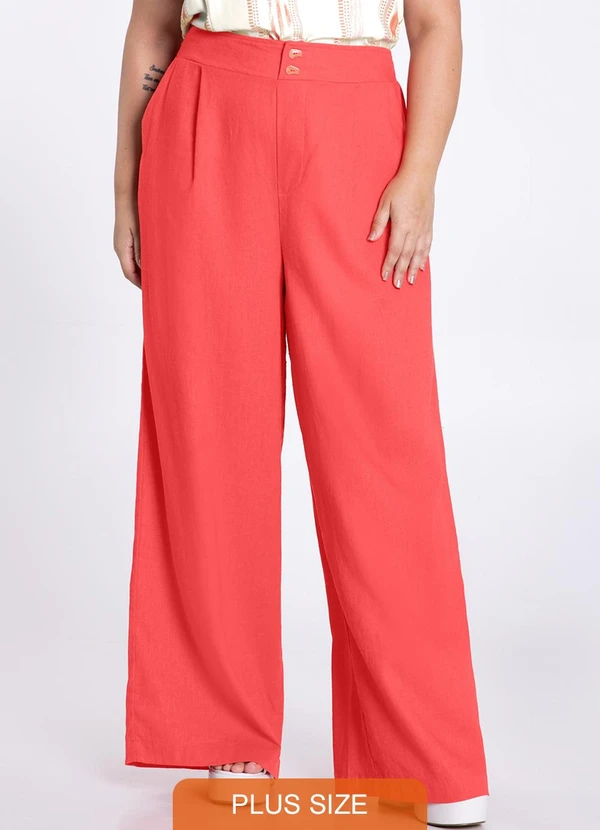 Calça Wide Leg Plus Size em Linho Bolso Salmao - Lunender Mais Mulher