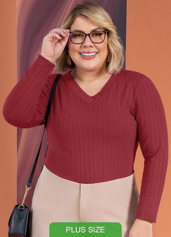 Blusa Feminina Plus Size Decote em V Vermelho - Cativa