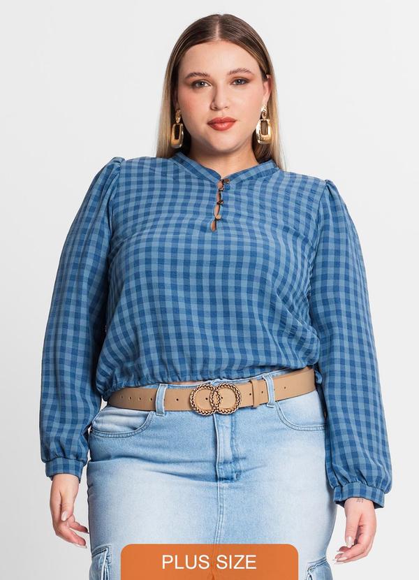 Blusa Plus Size em Air Flow Xadrez Azul - Secret Glam