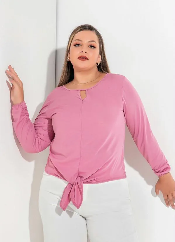 Blusa Rosa com Amarração na Barra Plus Size - Queima de Estoque