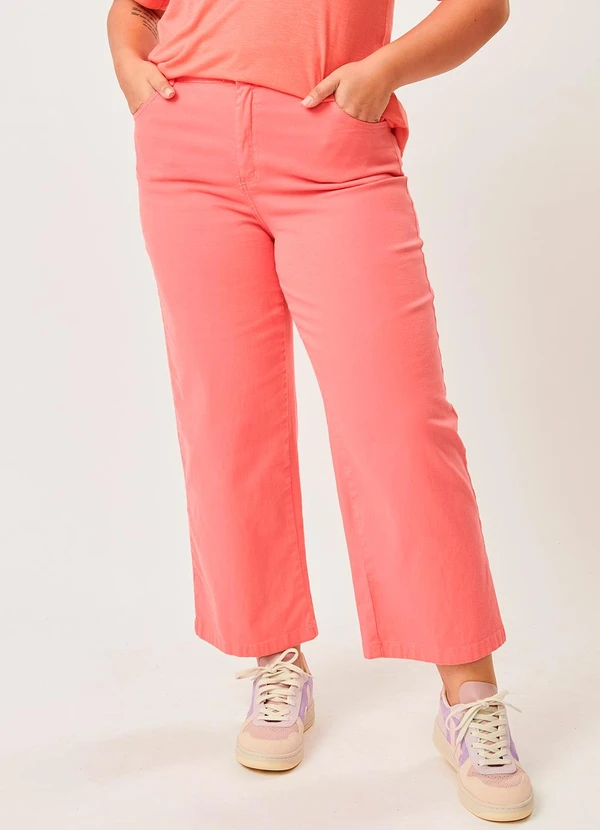 Calça Wide Leg Cropped em Sarja Rosa - Lisamour