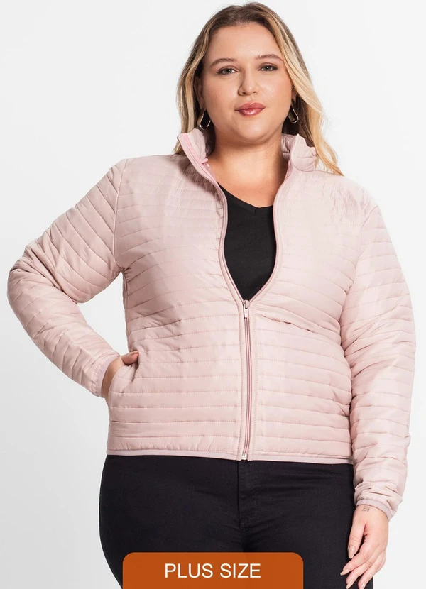 Jaqueta Feminina Plus Size Microfibra Rosa - Secret Glam
