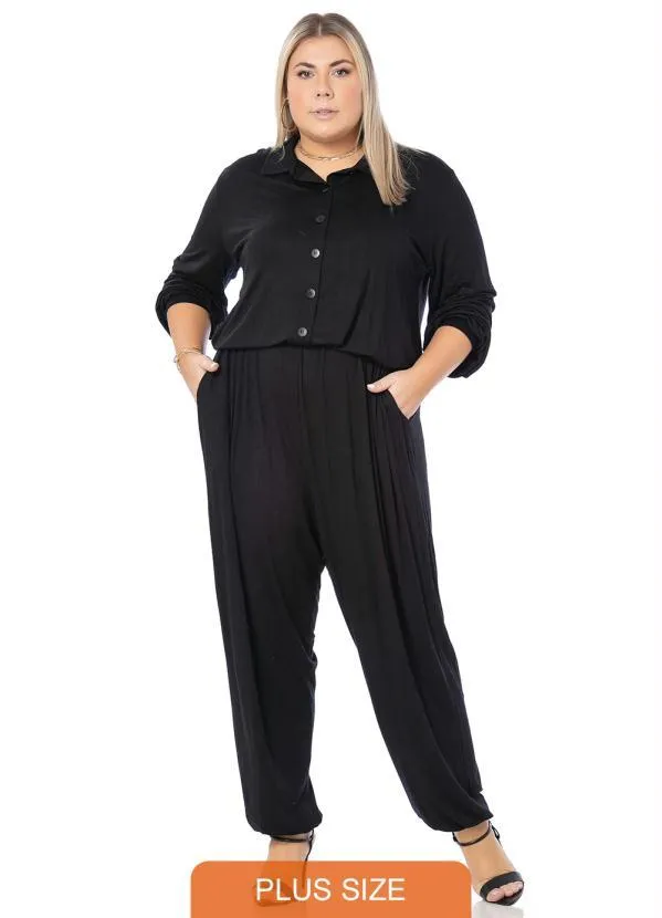 Macacão Feminino Plus Size Quira Preto Miss Masy Plus