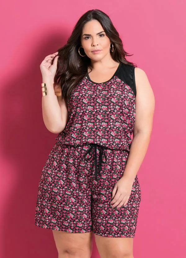 Macaquinho Floral Com Amarração Plus Size Marguerite