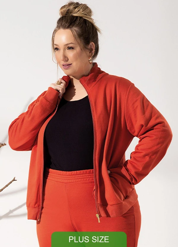 Jaqueta Feminina Plus Size em Moletom Laranja - Habana