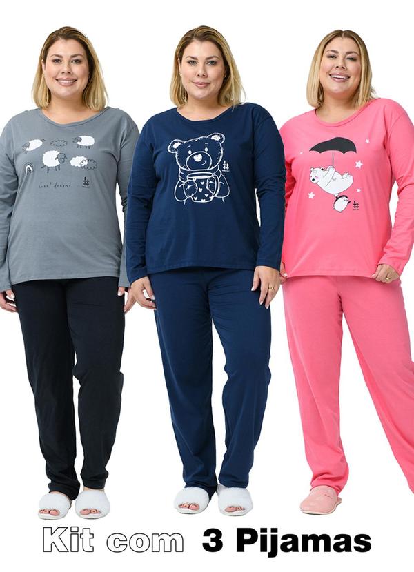 Kit com 3 Pijamas Inverno Plus Size Multicores - Be Blast