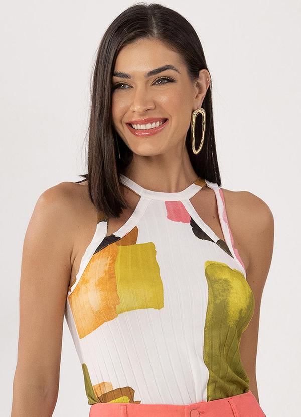 Regata Canelada Estampada Branca - Donna Peck