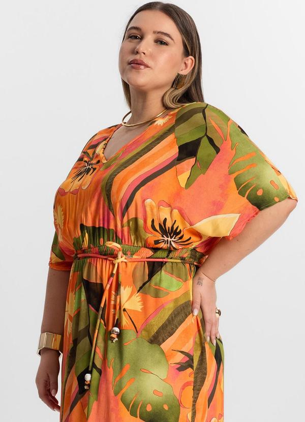 Vestido Plus Size Estampado Secret Glam Laranja - Secret Glam