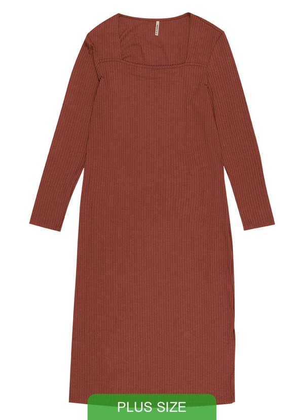 Vestido Midi Plus Size Feminino Marrom - Habana