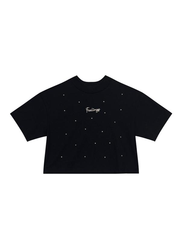 Blusa Cropped Teen Menina de Strass Preto - Brandili
