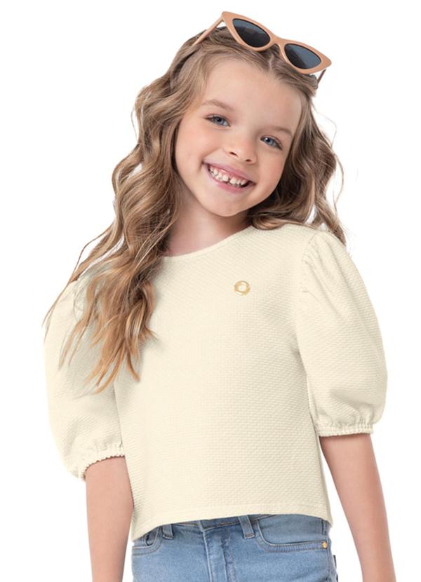 Blusa Bege Cropped em Malha Trabalhada Menina - Carinhoso