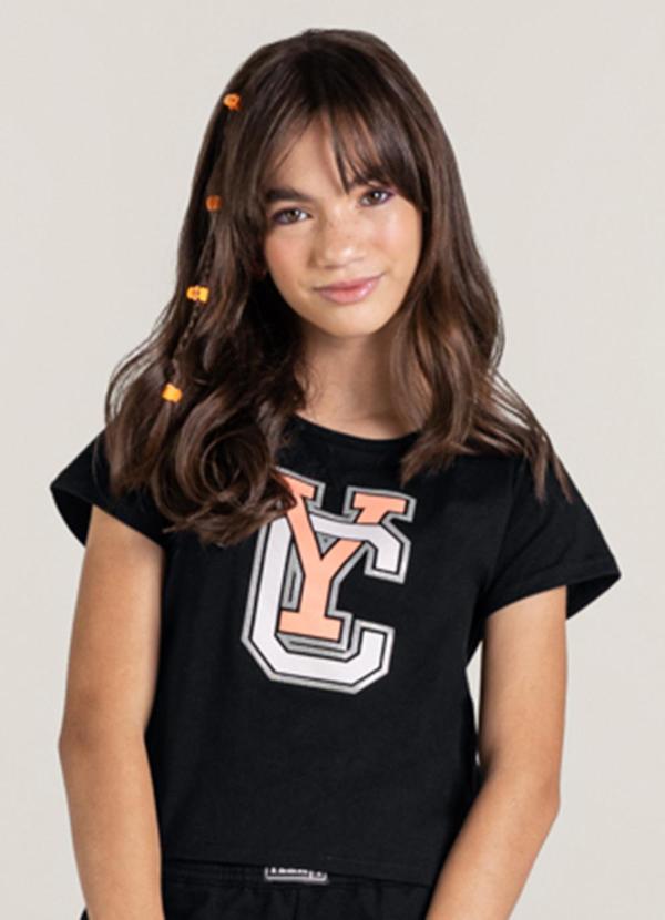 Blusa Cropped Infantil Menina Preto - Brandili