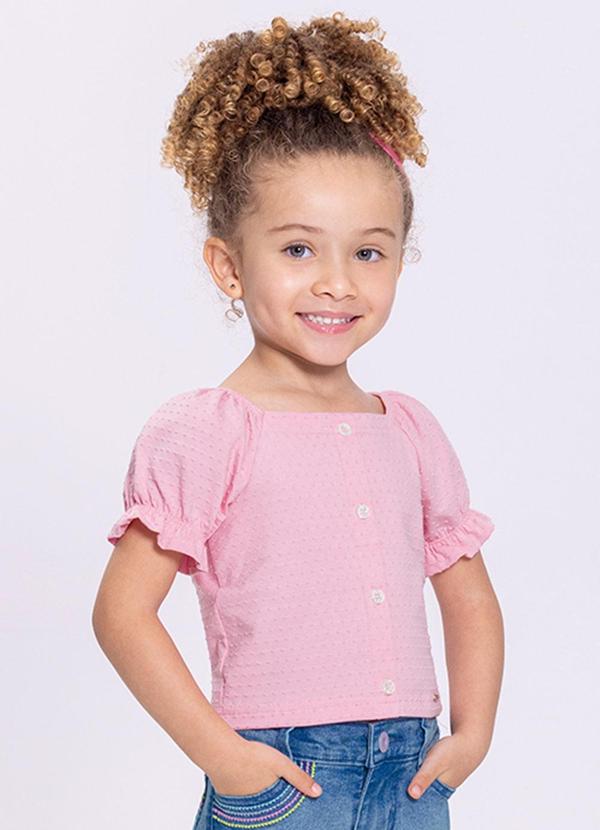 Blusa Texturizada com Manga Bufante Rosa - Alakazoo