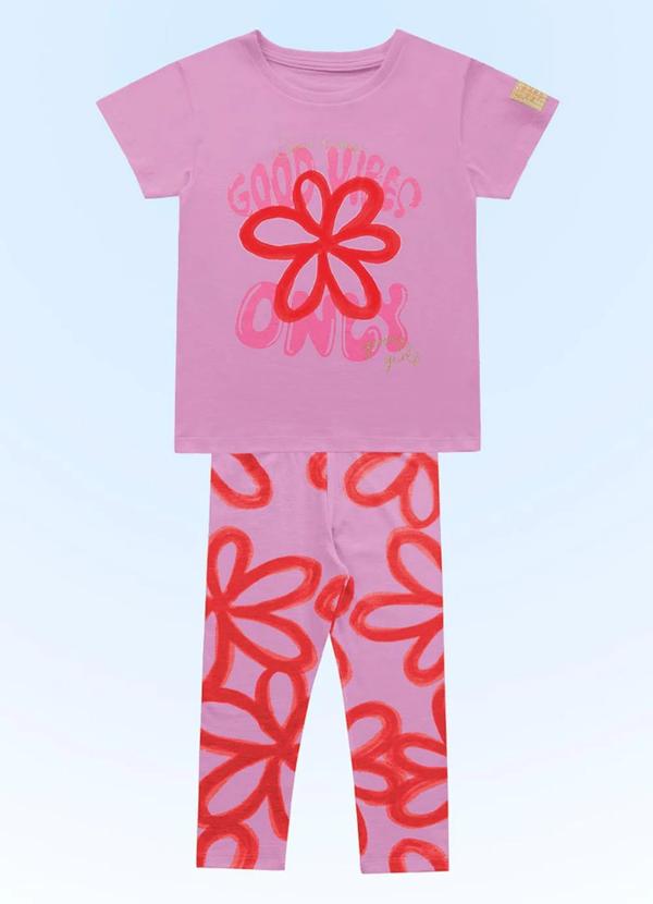 Conjunto Blusa/Capri Rosa - Fakini Kids