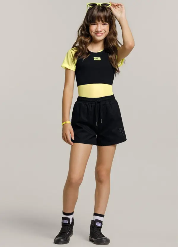 Conjunto com Tule Teen Menina Preto - Brandili