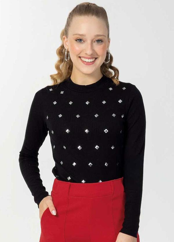 Blusa Feminina com Apliques de Strass Preto - Cativa