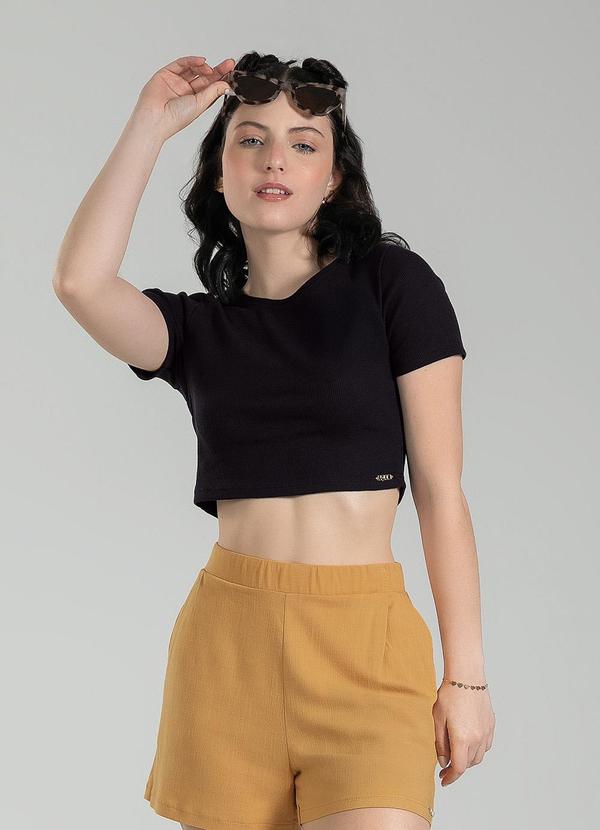 Blusa Cropped Canelada Preto - Cativa