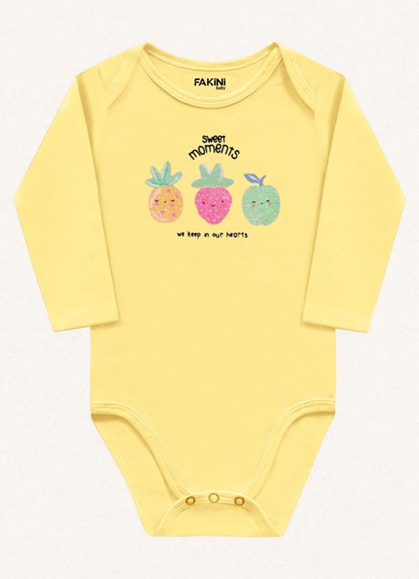 Body Manga Longa Amarelo - Fakini Kids