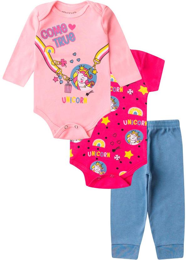 Kit Body Infantil Longo 3 Peças Kappes Rosa - Rovitex