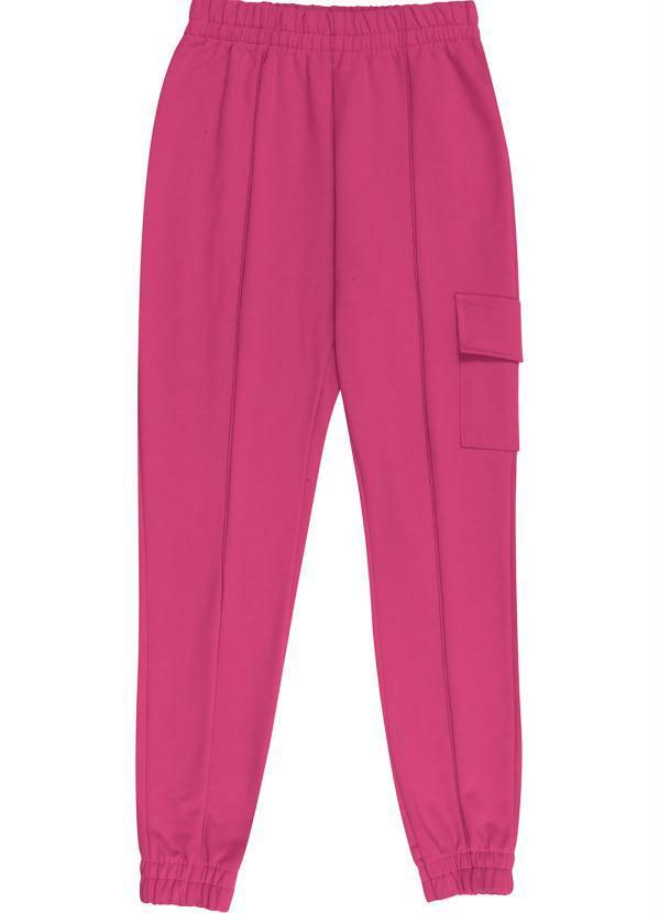 Calça Juvenil Em Moletom Peluciado Rosa Habana