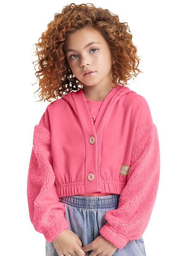 Casaco Cropped Em Moletom Juvenil Rosa Gloss