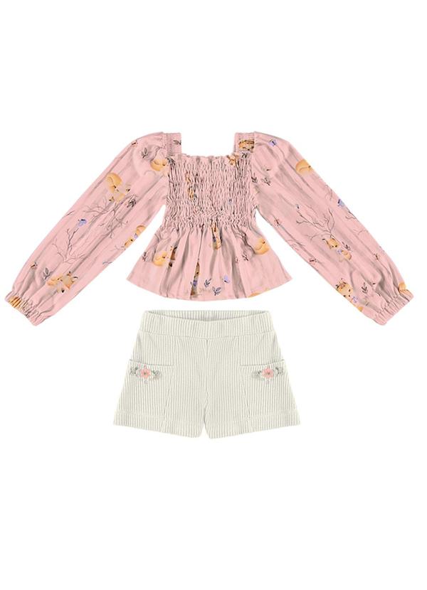 Conjunto Bata e Shorts Infantil Feminino Rosa - Kiki