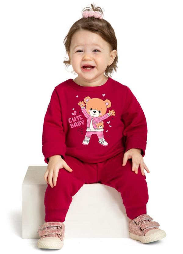 Conjunto Bebê Blusão e Calça em Moletom Vermelho - Marlan