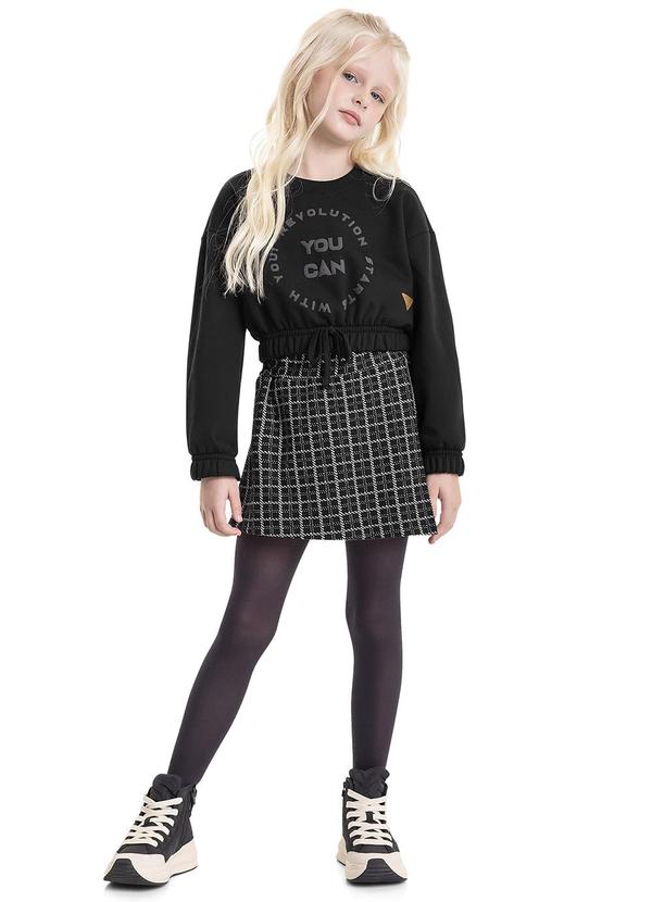 Conjunto Blusão E Short Saia Juvenil Preto Gloss