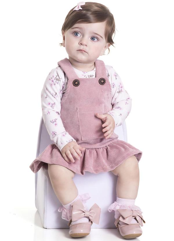 Conjunto Body Cotton/Salopete Veludo Cotele Rosa - Randa Mundu