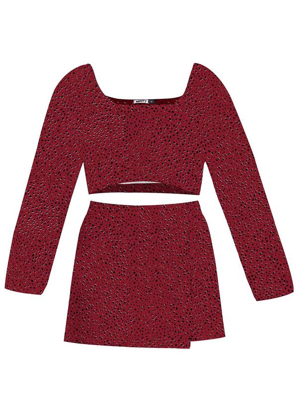 Conjunto Juvenil Feminino Blusa com Saia Vermelho - Minty