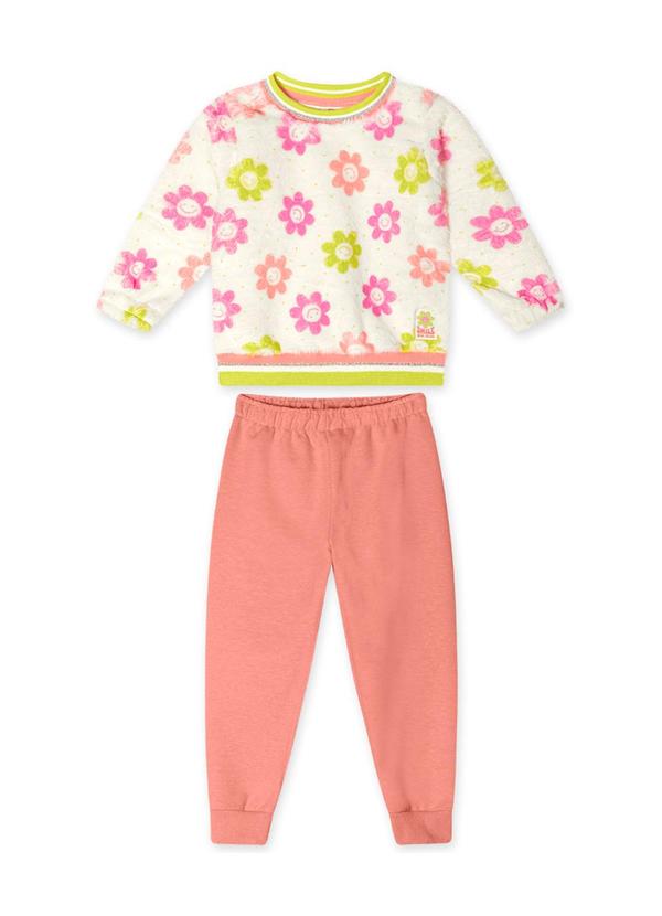 Conjunto Longo Floral Moletom Infantil Bege - Marisol