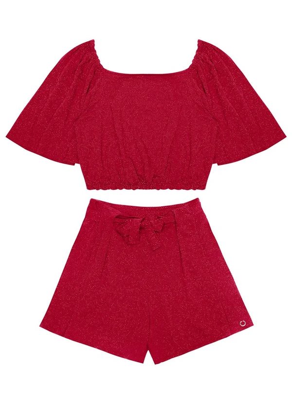 Conjunto Juvenil Cropped com Shorts em Vermelho - Minty