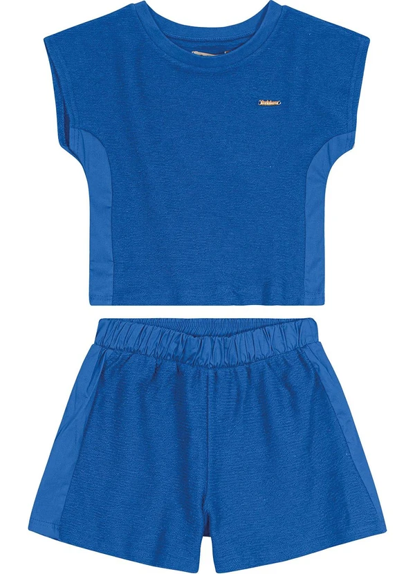 Conjunto Azul em Malha Texturizada Menina - Carinhoso