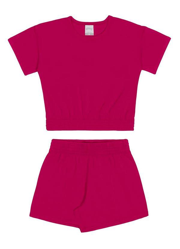 Conjunto Básico Menina Blusa e Shorts Liso Rosa - Alakazoo