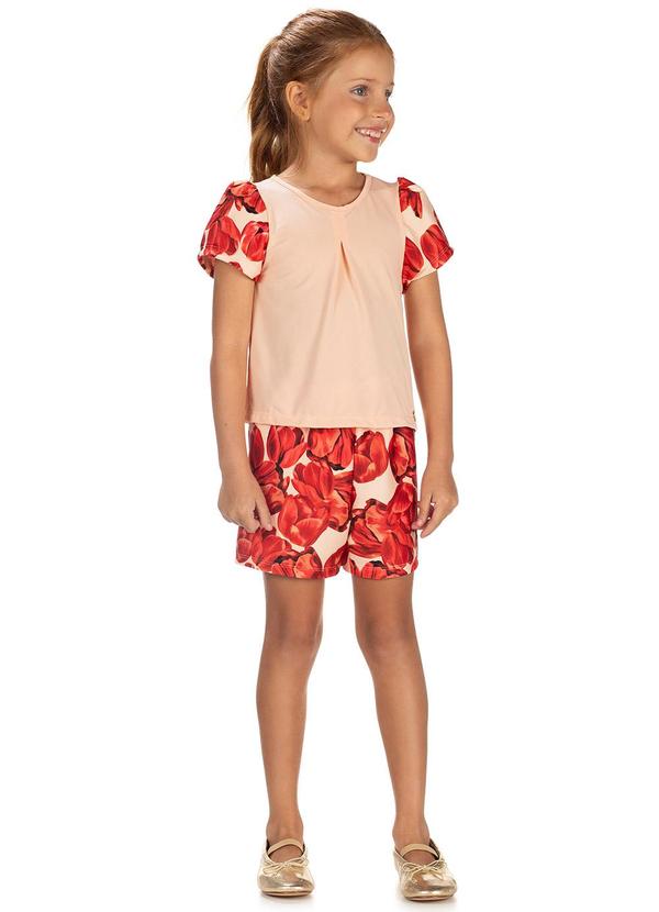 Conjunto Bata Crepe e Short Sarjada Vermelho - Lik Kids